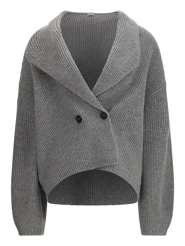 TOTEME Shawl-lapel Ribbed Wool Cardigan - Gray