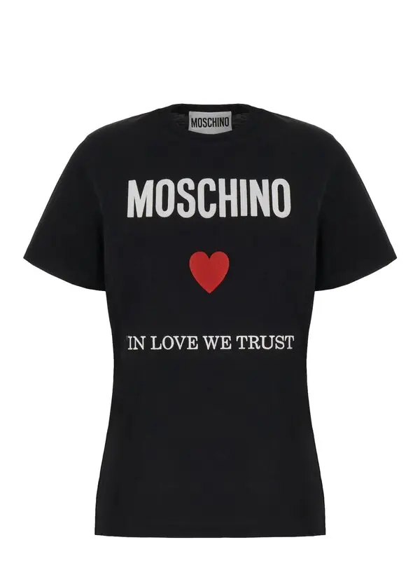 Moschino T-shirt With Heart And Slogan Print - Multicolor