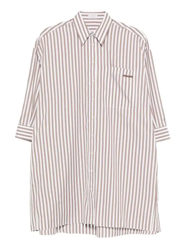 Brunello Cucinelli Striped Cotton And Silk Shirt - Multicolor