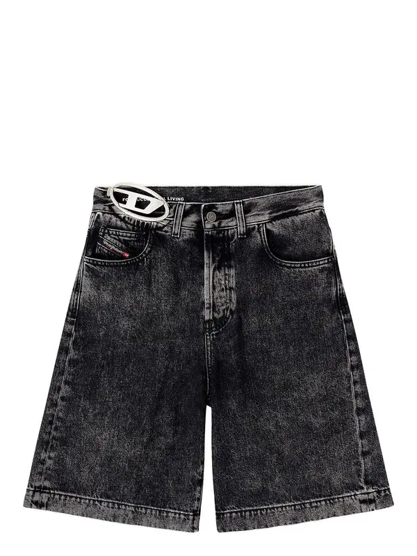 DIESEL® Black Denim Bermuda Shorts With Logo Detail - Multicolor