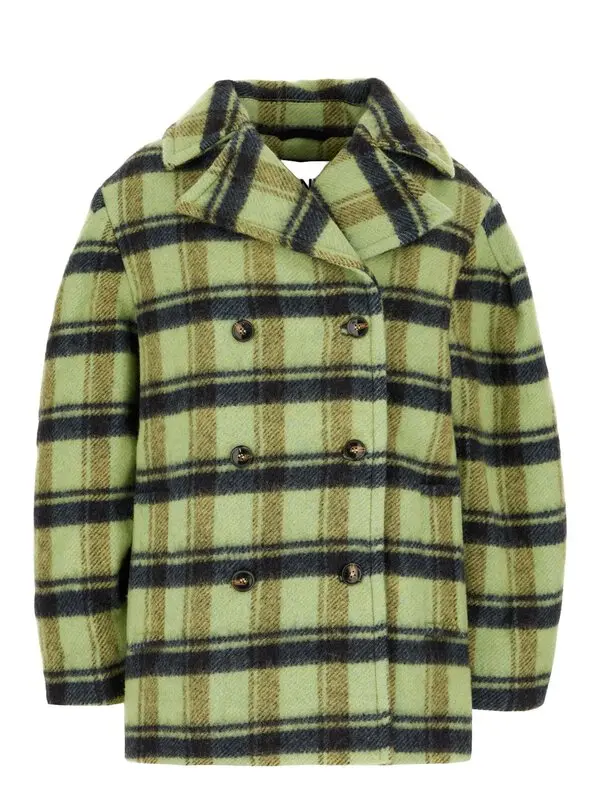 GANNI Checked Wool Blend Coat - Multicolor
