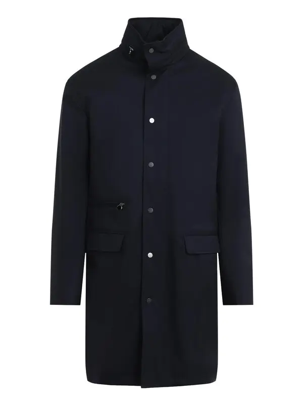 Kiton Navy Coat With Stand Collar And Flap Pockets - Blue