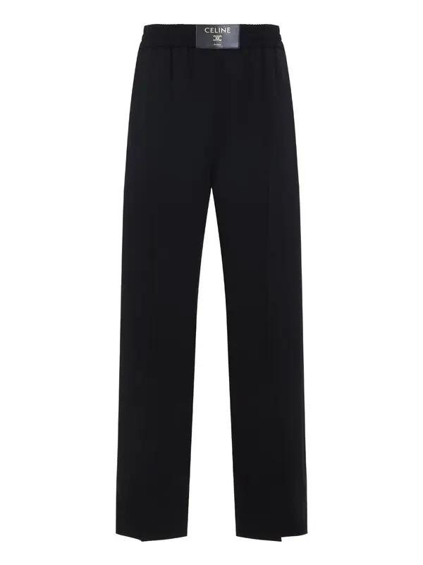 Celine Wool Elastic Waist Wide-leg Trousers - Black