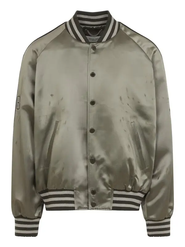 GOLDEN GOOSE Acetate Bomber Jacket With Striped Collar And Cuffs - Green