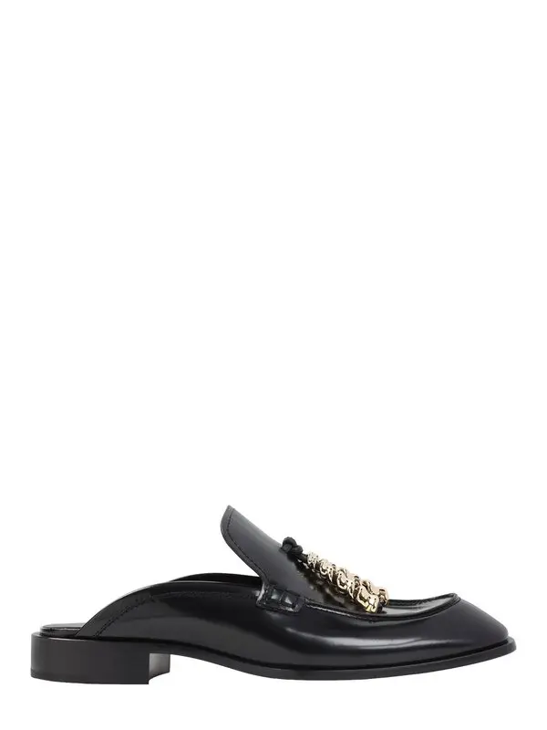 Loewe Calfskin Edge Loafer Mule With Gold-tone Spiral Detail - Black