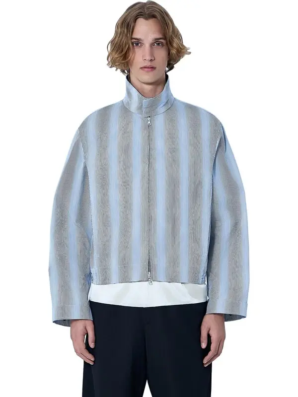 Dries Van Noten Textured Stripe Zip-up Jacket - Blue