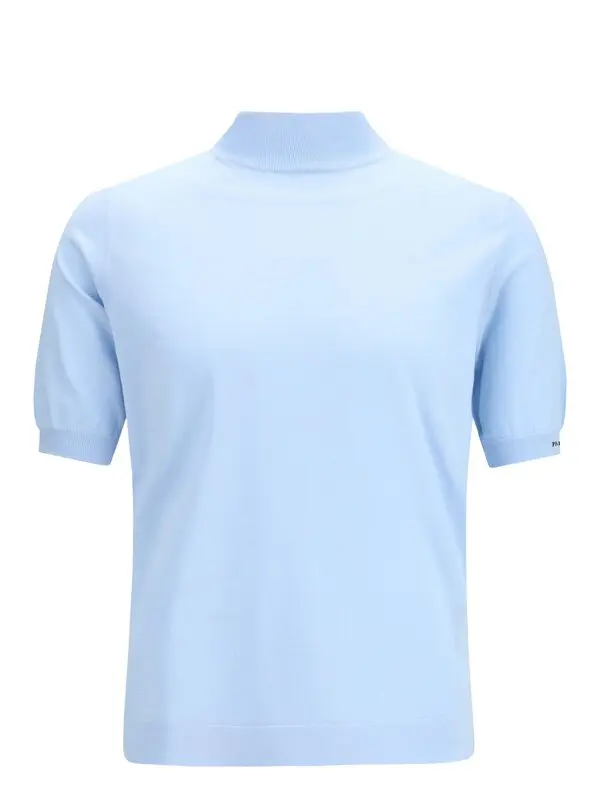 Prada Short Sleeve Cotton Sweater With Raised Collar - Blue
