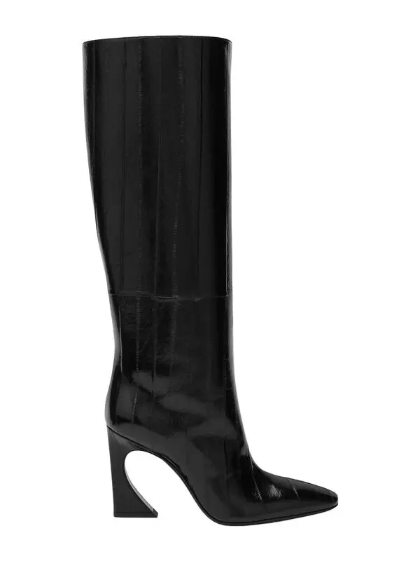 Fendi Arco" Hagfish Leather High Heel Boots - Black