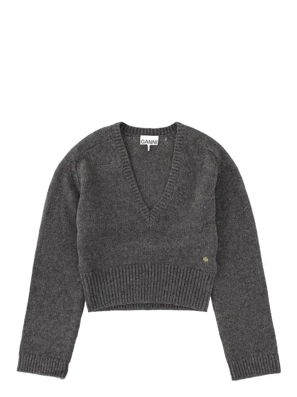 GANNI Wool & Yak Wool V-neck Sweater - Multicolor