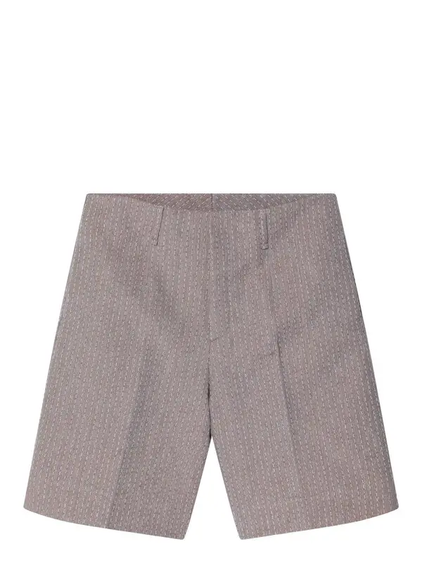 Fendi Beige Jacquard Bermuda Shorts With Topstitching - Green