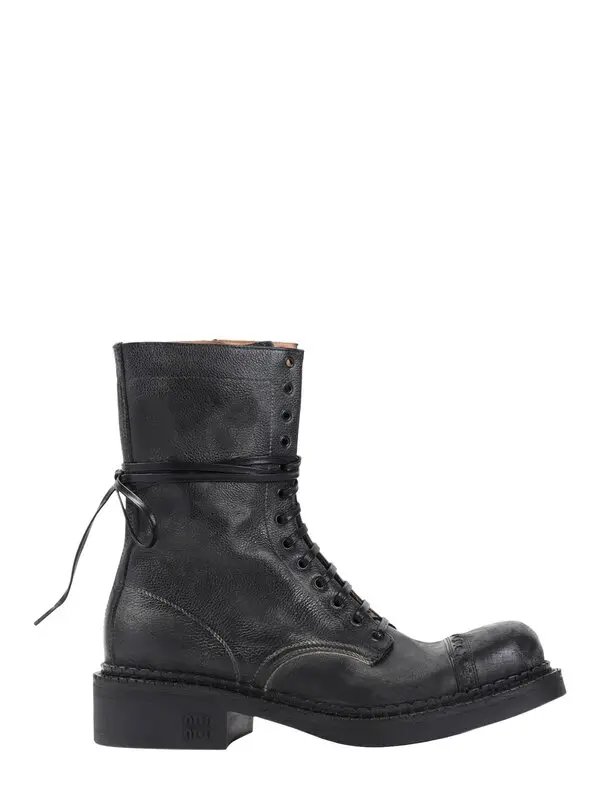 Miu Miu Calf Leather Lace-up Ankle Boots - Black