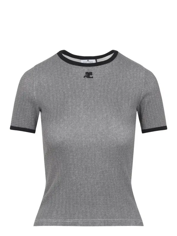 COURREGES Houndstooth Contrast T-shirt - Black