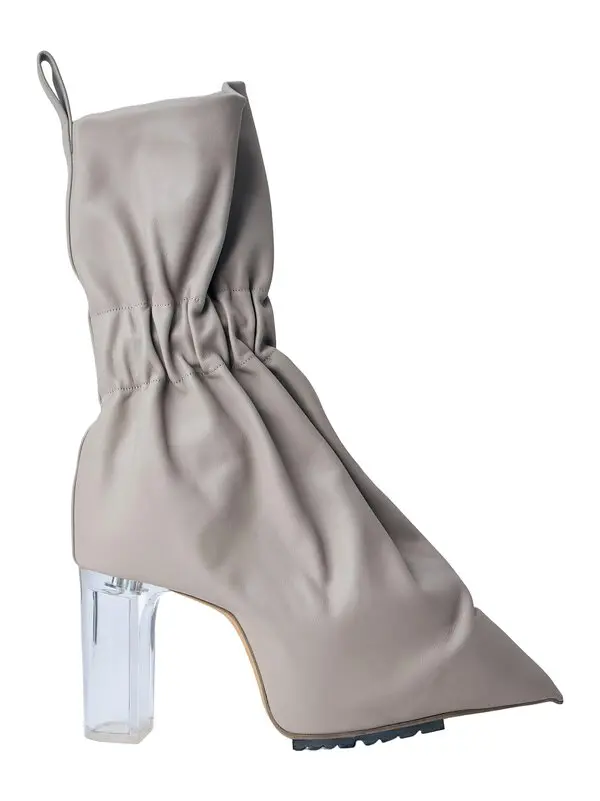 Rick Owens Gathered Leather Ankle Boots With Transparent Block Heel - Gray