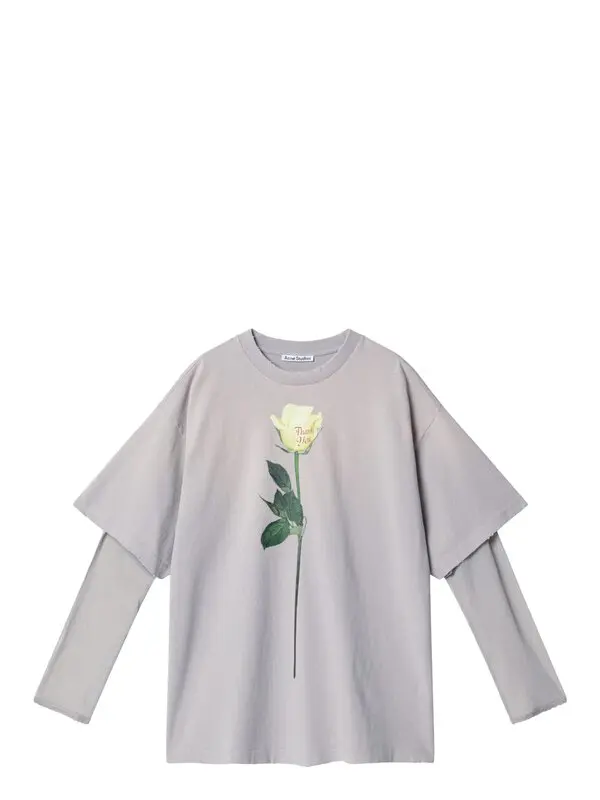 Acne Studios Layered Long Sleeve T-shirt With Floral Print - Gray