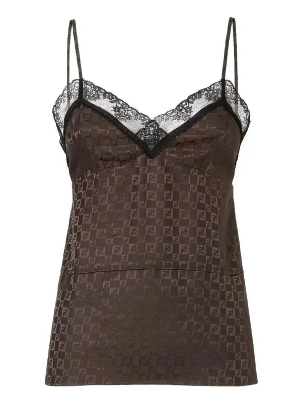 Fendi Jacquard Ff Lace Trim Camisole - Brown