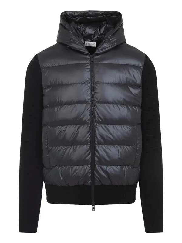 Moncler Ribbed Cardigan With Contrasting Stripes - Black