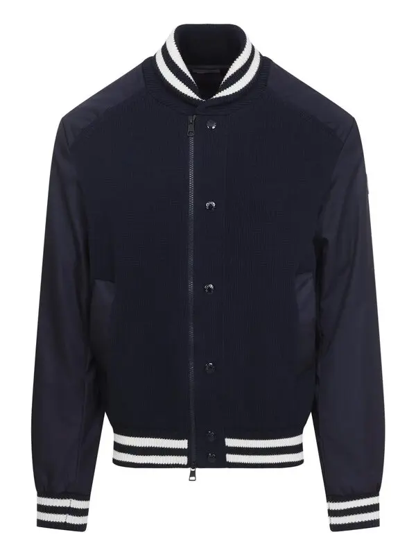 Moncler Ribbed Cardigan With Contrasting Stripes - Blue