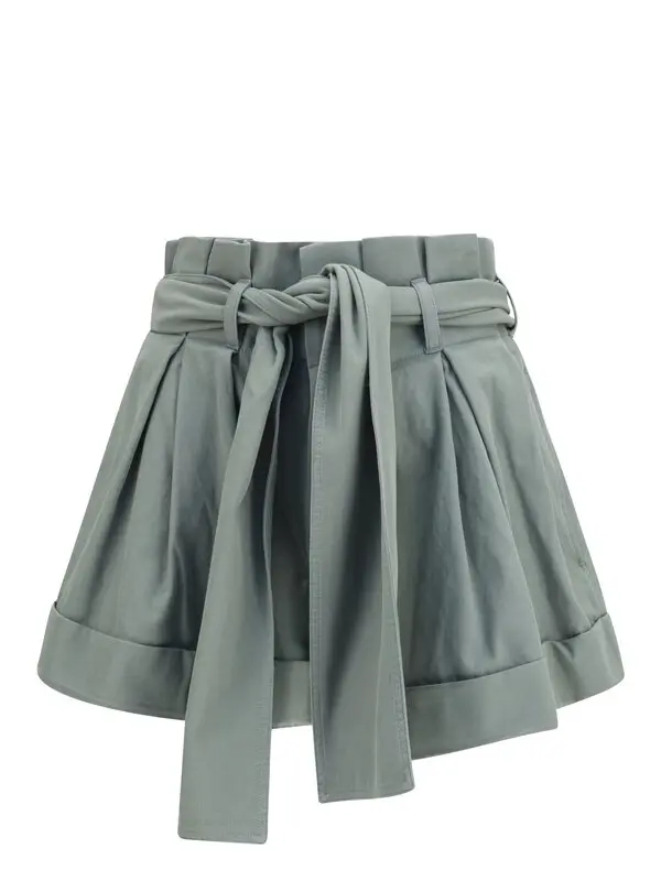 Balmain High-waisted Pleated Cotton Gabardine Shorts With Removable Belt - Green