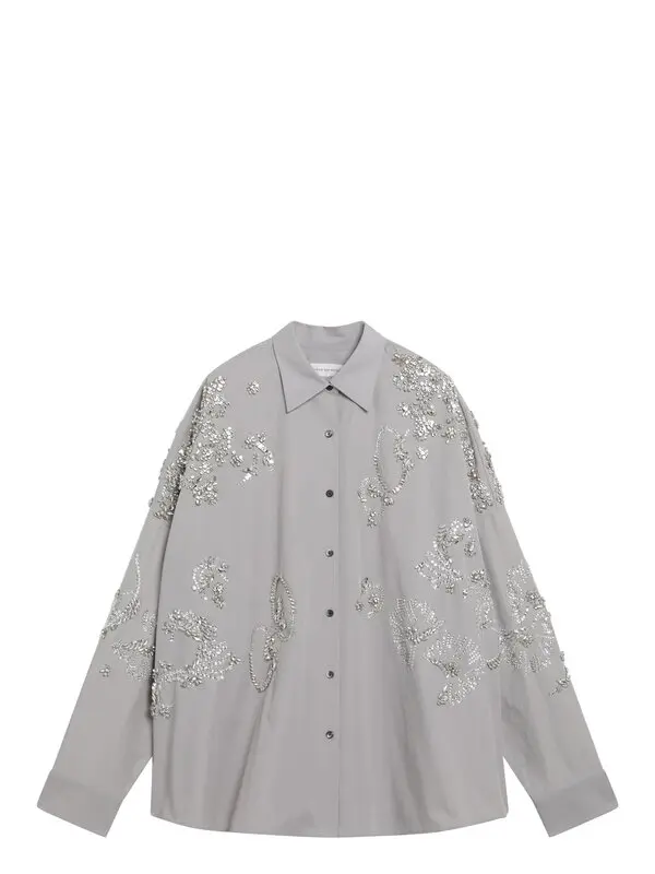 Dries Van Noten Oversized Sequined Cotton Shirt - Gray