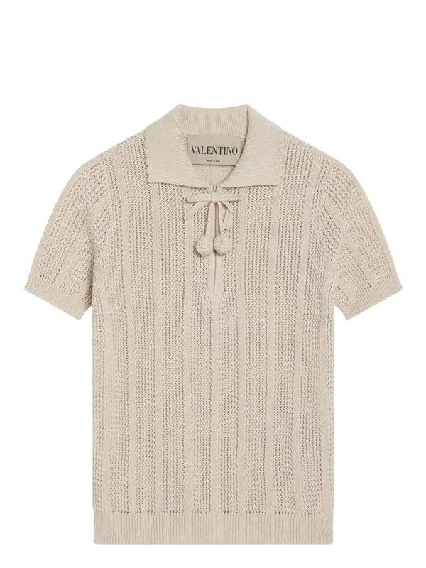Valentino Garavani Ivory Cotton Knit Polo Shirt - White