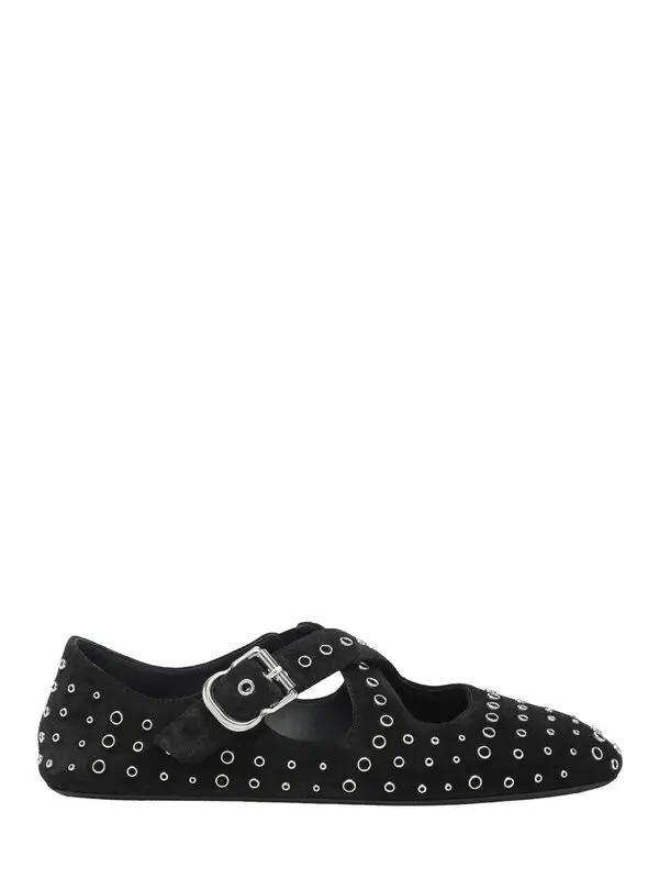 Alaïa Suede Flat Ballerinas With Eyelets And Buckled Straps - Black