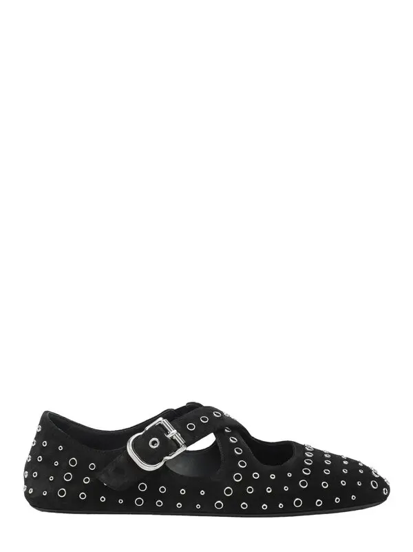 Alaïa Suede Flat Ballerinas With Eyelets And Buckled Straps - Black