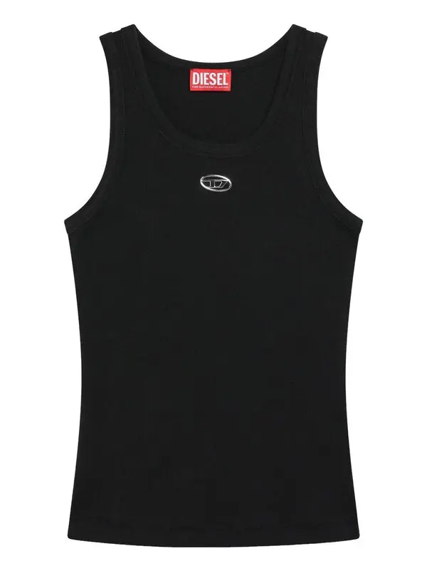 DIESEL® Stretch Cotton Ribbed Tank Top With Oval D Logo - Black