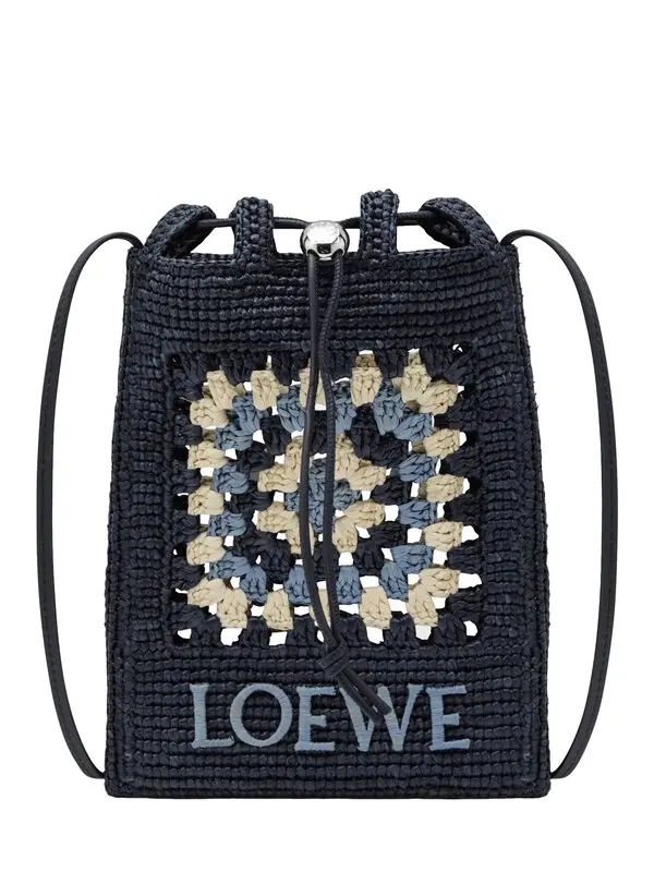Loewe Raffia And Leather Drawstring Pouch - Blue