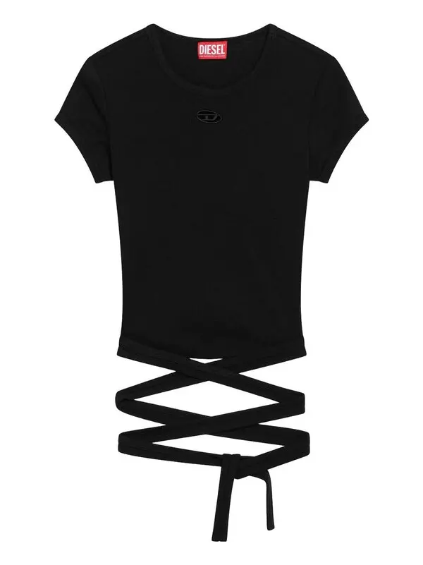 DIESEL® Cropped T-shirt With Crossed Ribbon Detail - Black