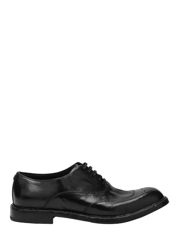 Dolce & Gabbana Washed Calfskin Lace-up Derby Shoes - Black