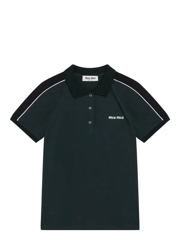 Miu Miu Bottle Cotton Polo Shirt With Logo - Green