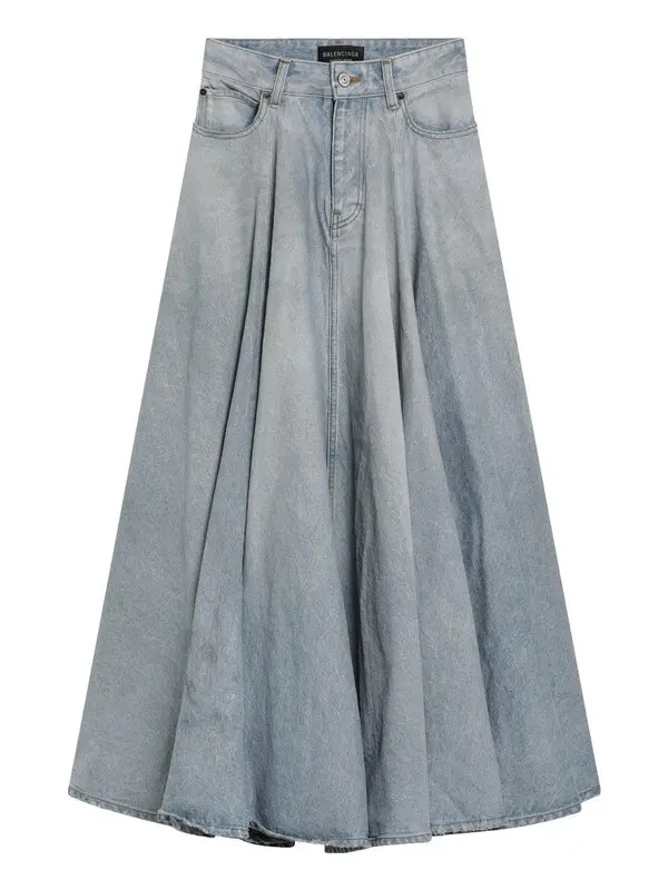 Balenciaga Light Maxi Godet Denim Skirt - Blue