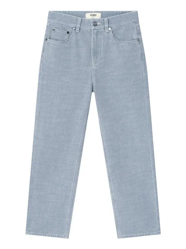 Fendi Light Blue Denim Jeans With Logo Embroidery - Gray