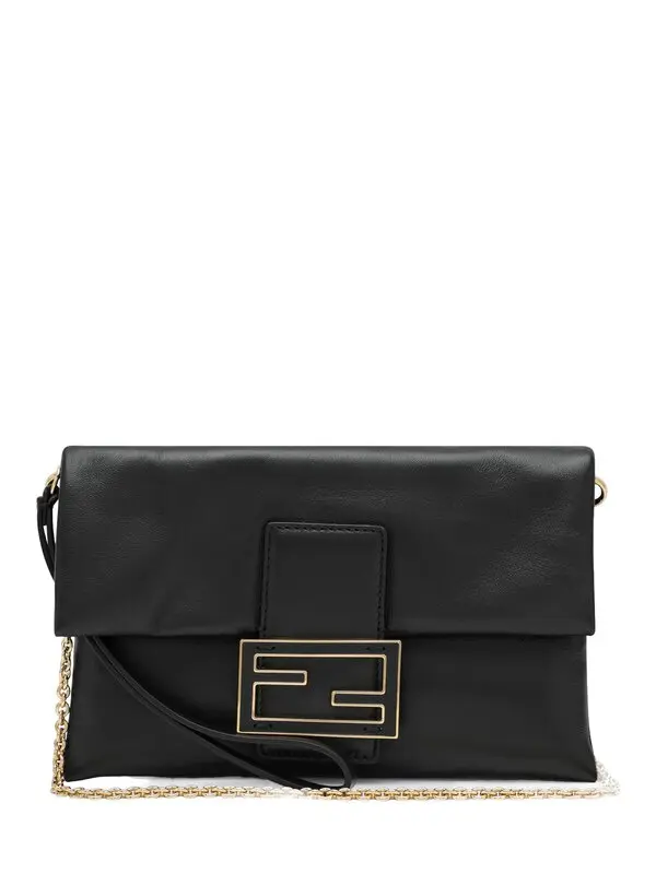 Fendi Mamma Baguette Pouch In Nappa Leather - Black