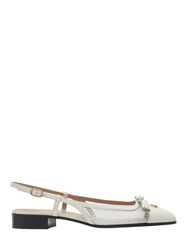 Valentino Garavani Ivory Leather And Fabric Slingback Ballerinas With Vlogo Signature - White