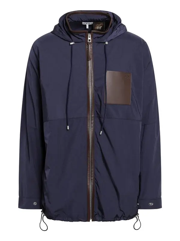 Loewe Navy Technical Micro-ripstop Hooded Jacket With Leather Trims - Blue