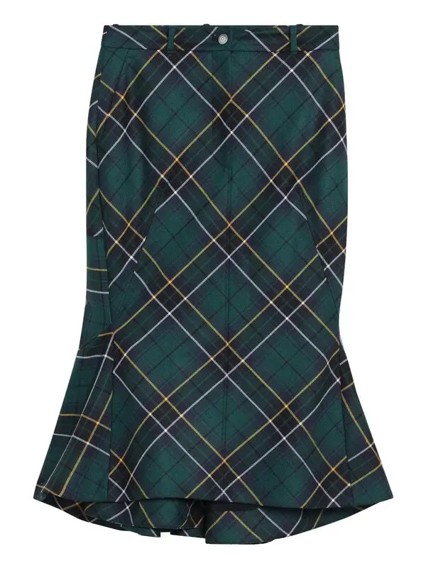 Alexander McQueen Wool Tartan Flared Midi Skirt - Blue