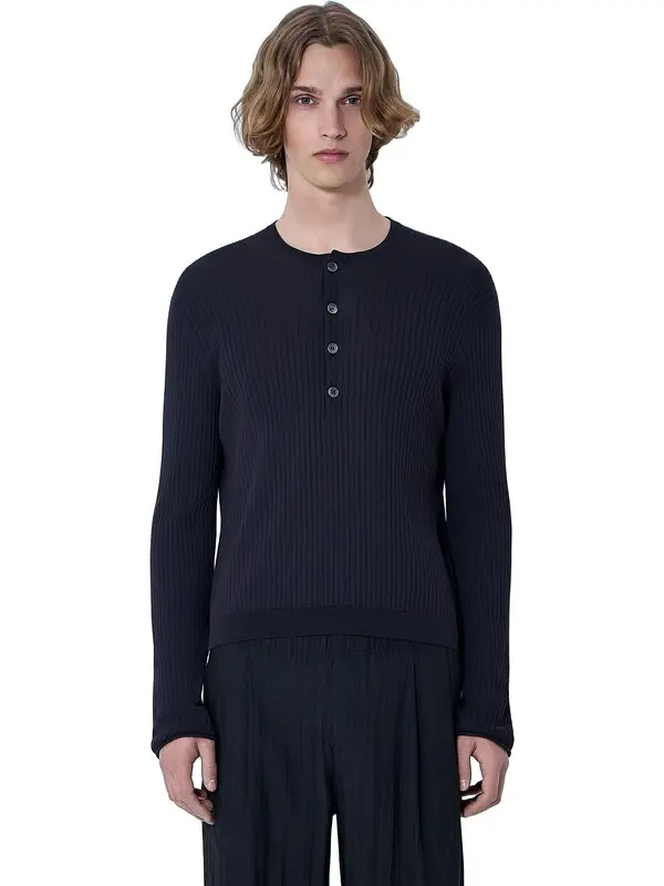 Our Legacy Fine Knit Cotton Crepe Henley Sweater - Black