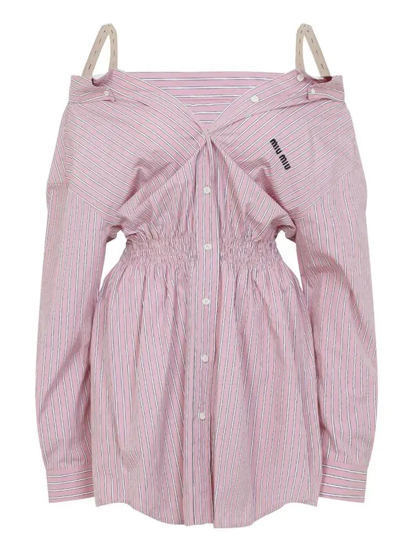 Miu Miu Striped Cotton Off-the-shoulder Dress - Multicolor