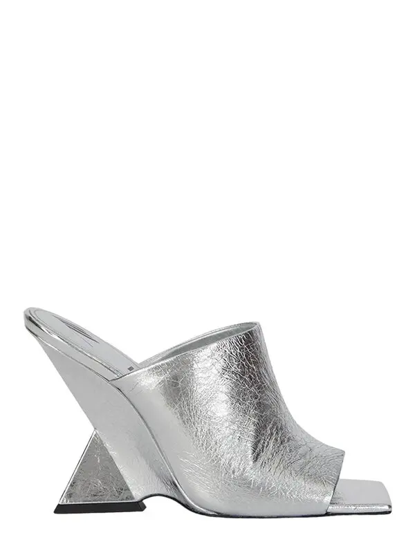 Attico Silver Metallic Leather Sculptural Heel Mules - Multicolor