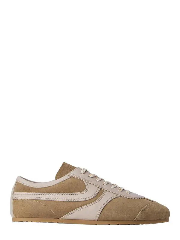 Dries Van Noten Suede Trimmed Low Top Sneakers - Cream