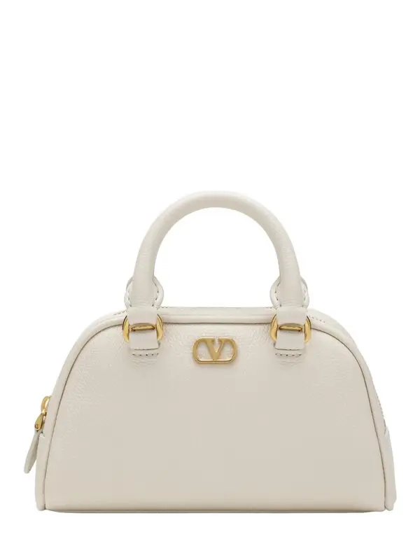 Valentino Garavani Ivory Vlogo Signature Mini Duffle Bag In Grained Calfskin - White
