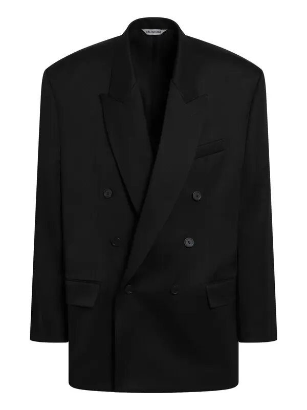 Balenciaga Double-breasted Oversized Wool Blazer - Black