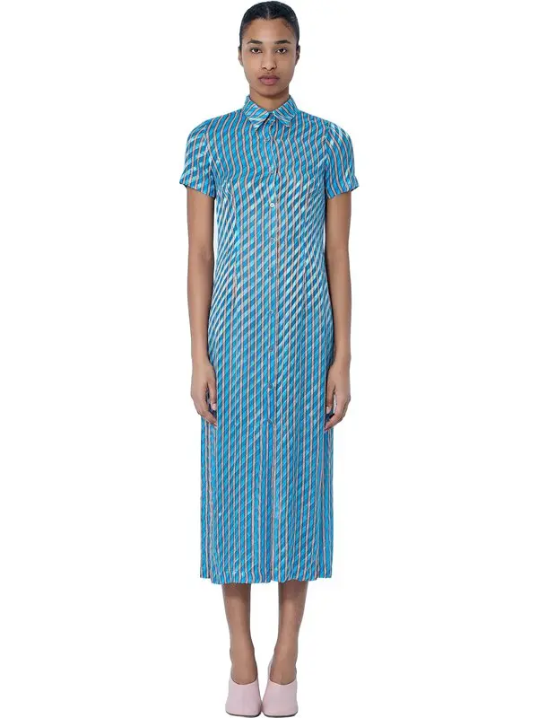 Dries Van Noten Striped Midi Shirt Dress - Blue