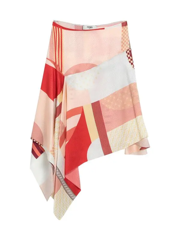Fendi Silk Skirt With Patchwork Print - Blue