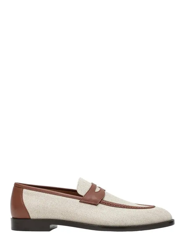 Loro Piana Sergio Loafers In Canvas And Leather - Cream
