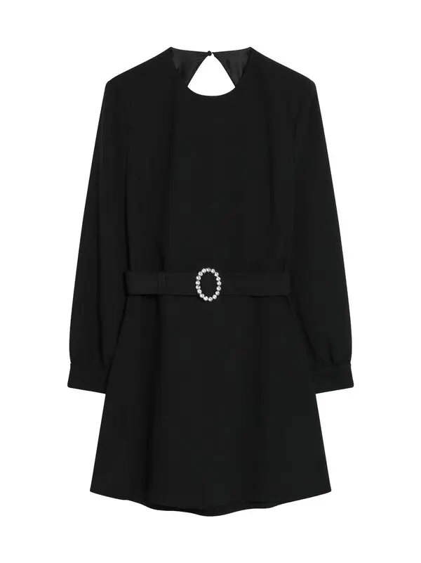 Saint Laurent Sable Mini Dress With Crystal Buckle Belt - Black