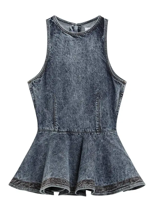 Alaïa Denim Peplum Top - Blue