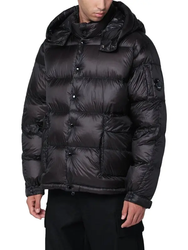 C.P. COMPANY Matte Black Nylon Puffer Jacket With Logo Lens - Multicolor