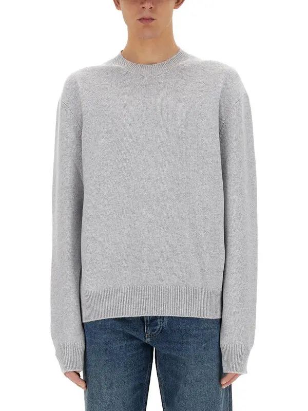 Bottega Veneta Cashmere Crew Neck Sweater With Textured Elbow Patches - White